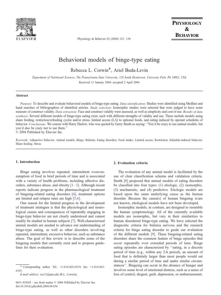Behavioral Models of Binge-Type Eating | PDF | Eating Disorder | Eating