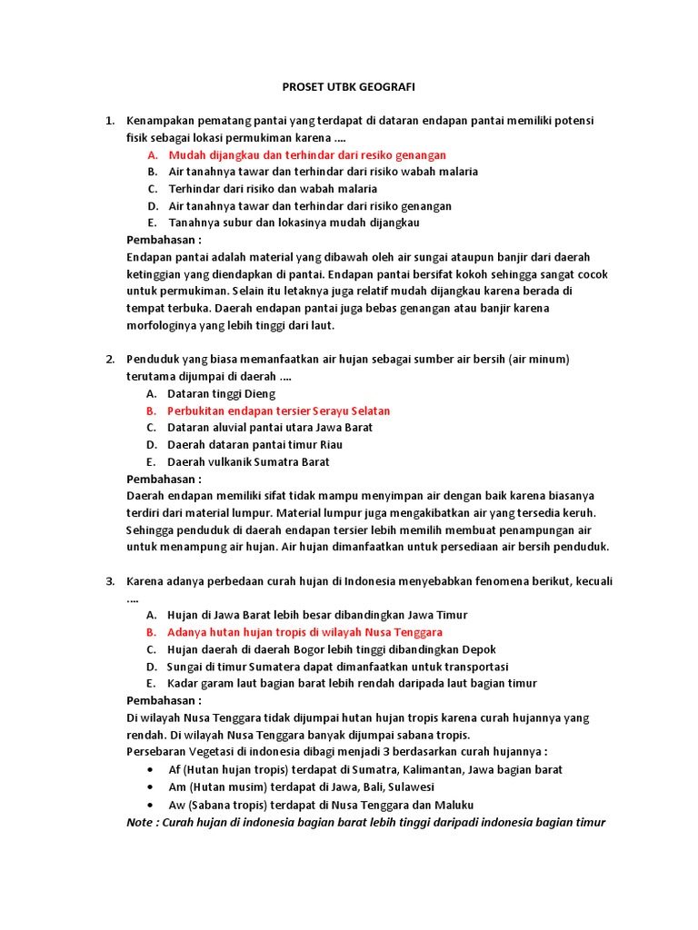 Pembahasan Proset Utbk Geografi | PDF