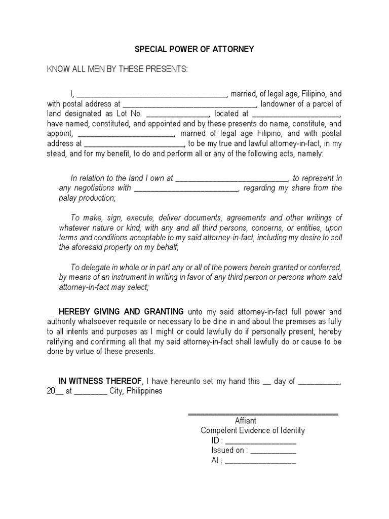 Sample SPA | PDF | Power Of Attorney | Civil Law (Common Law)