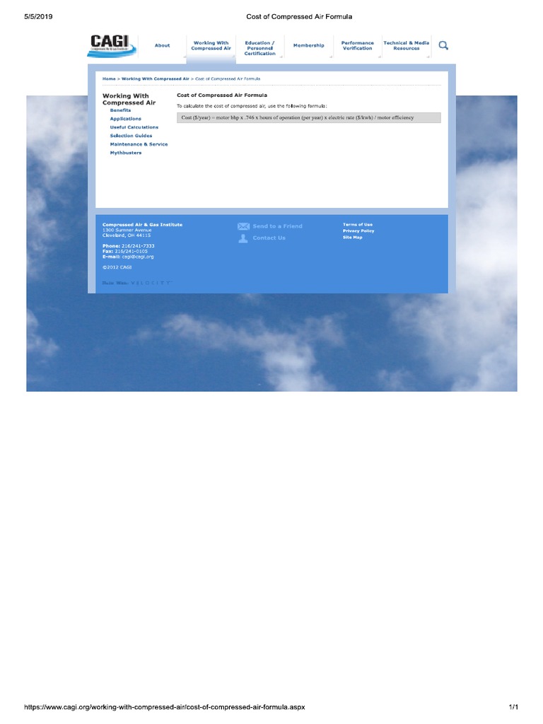 Cost of Compressed Air Formula | PDF