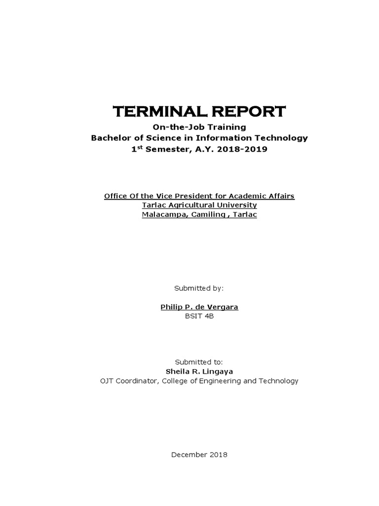 Terminal Report: On-the-Job Training Bachelor of Science in Information ...
