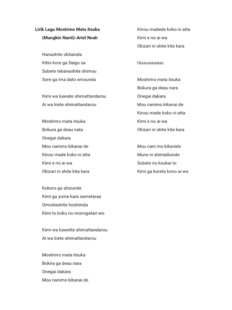 Lirik Lagu Moshimo Mata Itsuka | PDF