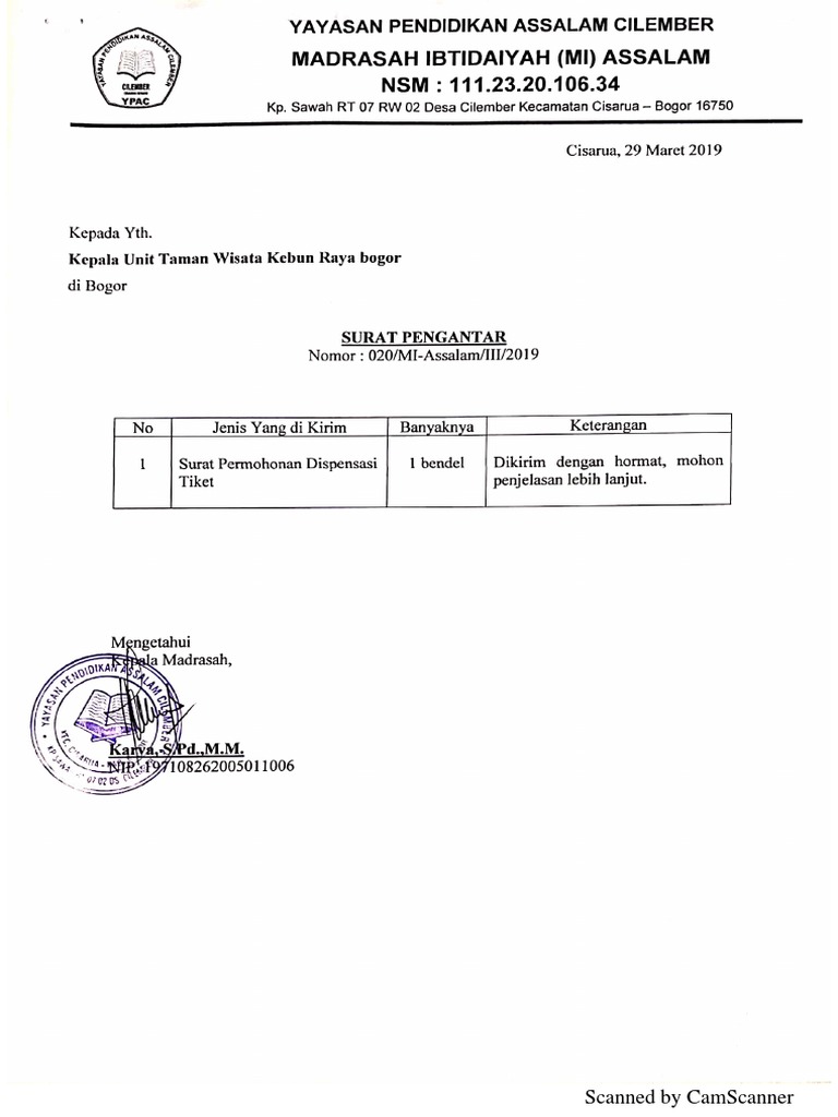 Contoh Surat Izin Tiket Wisata | PDF