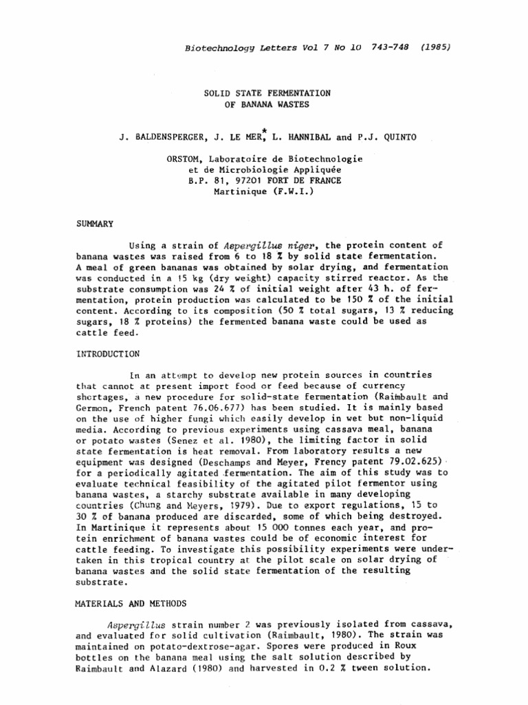 Biotechnology Letters Vol 7 No I0 743-748 (1985) | PDF | Fermentation ...