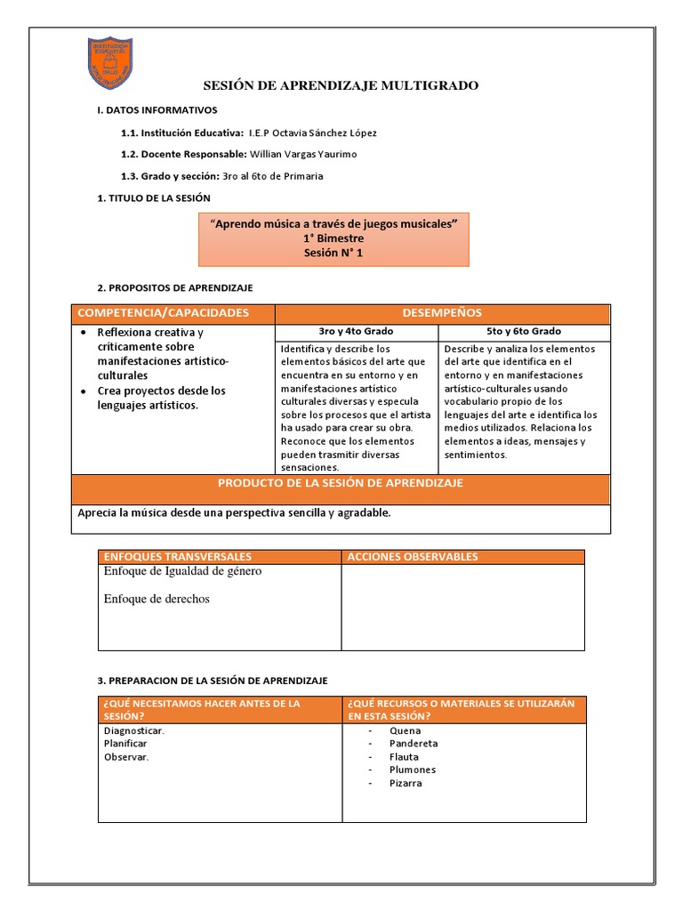 Sesión de Aprendizaje Multigrado | PDF | Aprendizaje | Ciencia cognitiva