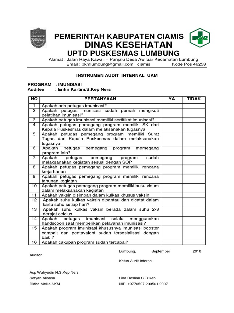 Instrumen Audit Internal | PDF | Kesehatan Holistik