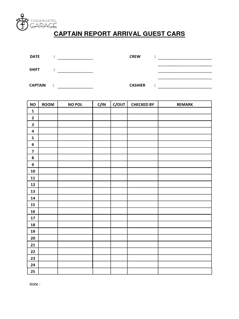 Captain Report: Guest Car Arrivals | PDF