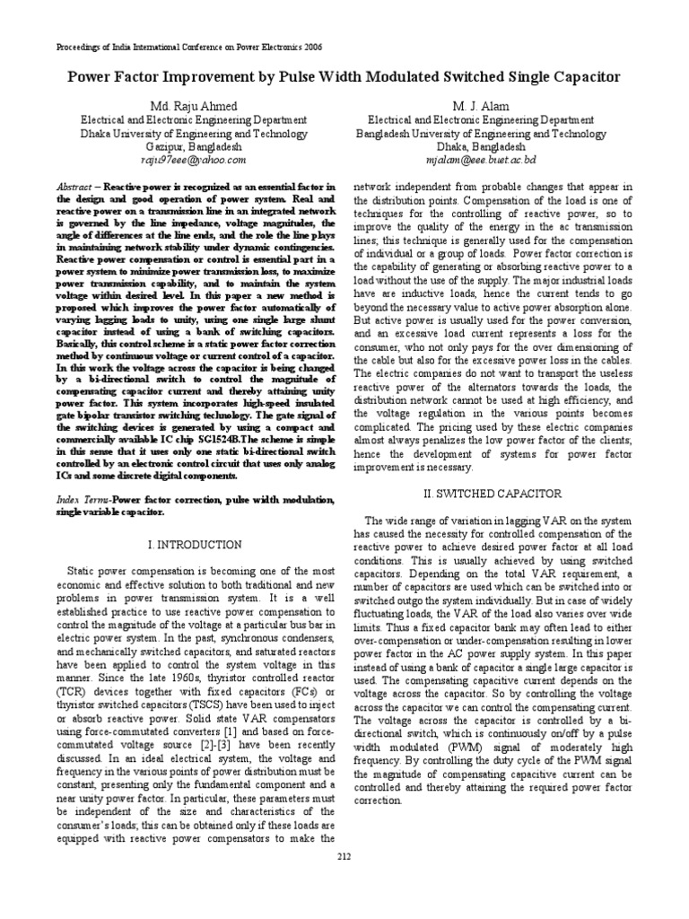 Power Factor Improvement by Pulse Width Modulated Switched Single Capacitor | PDF | Ac Power ...