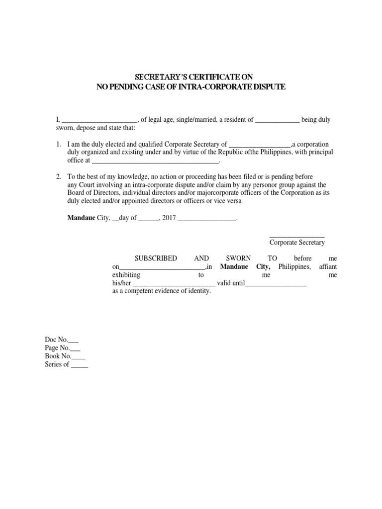 Certificate of No Intra-Corporate Dispute | PDF