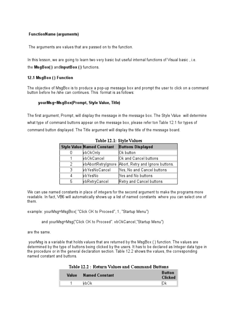 Functionname Arguments Table 121 Style Values Pdf Parameter Computer Programming