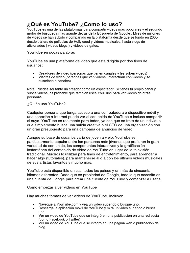 Guía Completa para Usar YouTube | PDF | Youtube | Privacidad en internet