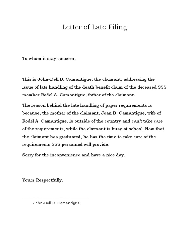 Letter of Late Filing | PDF | Career & Growth | Law