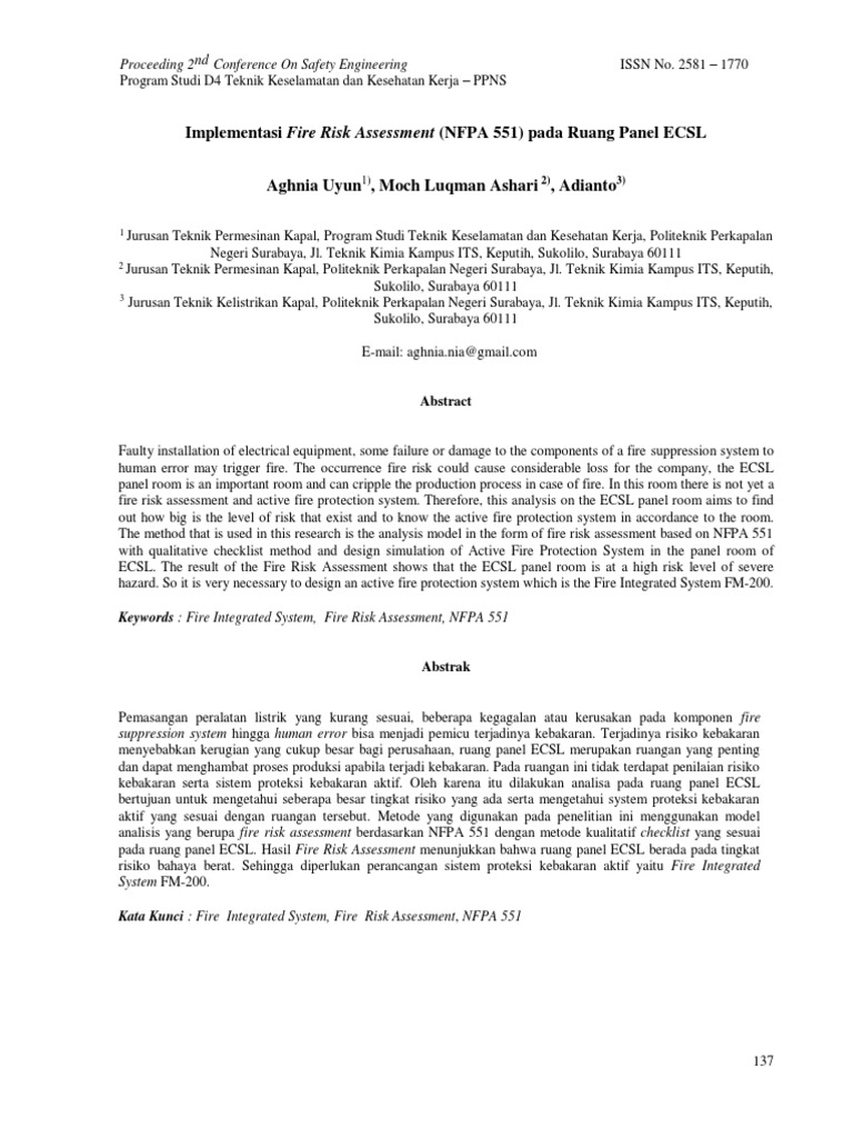 Implementasi Fire Risk Assessment (NFPA 551) Pada Ruang Panel ECSL | PDF