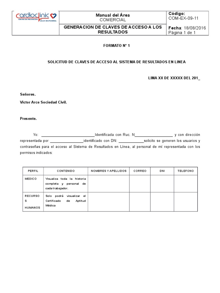 Formato de Solicitud de Clave | PDF