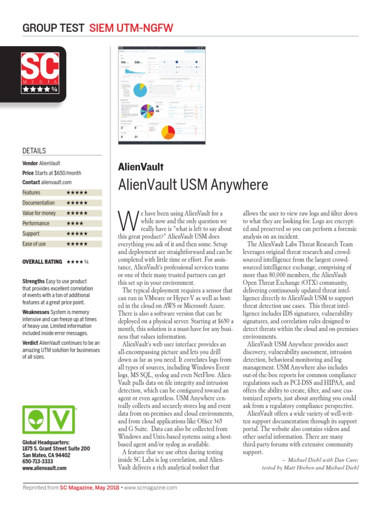 Alienvault Usm Anywhere: Siem Utm-Ngfw | PDF | Vulnerability (Computing ...
