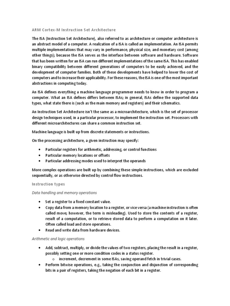 Arm Cortex M Instruction Set Architecture Data Handling And Memory Operations Pdf Computer