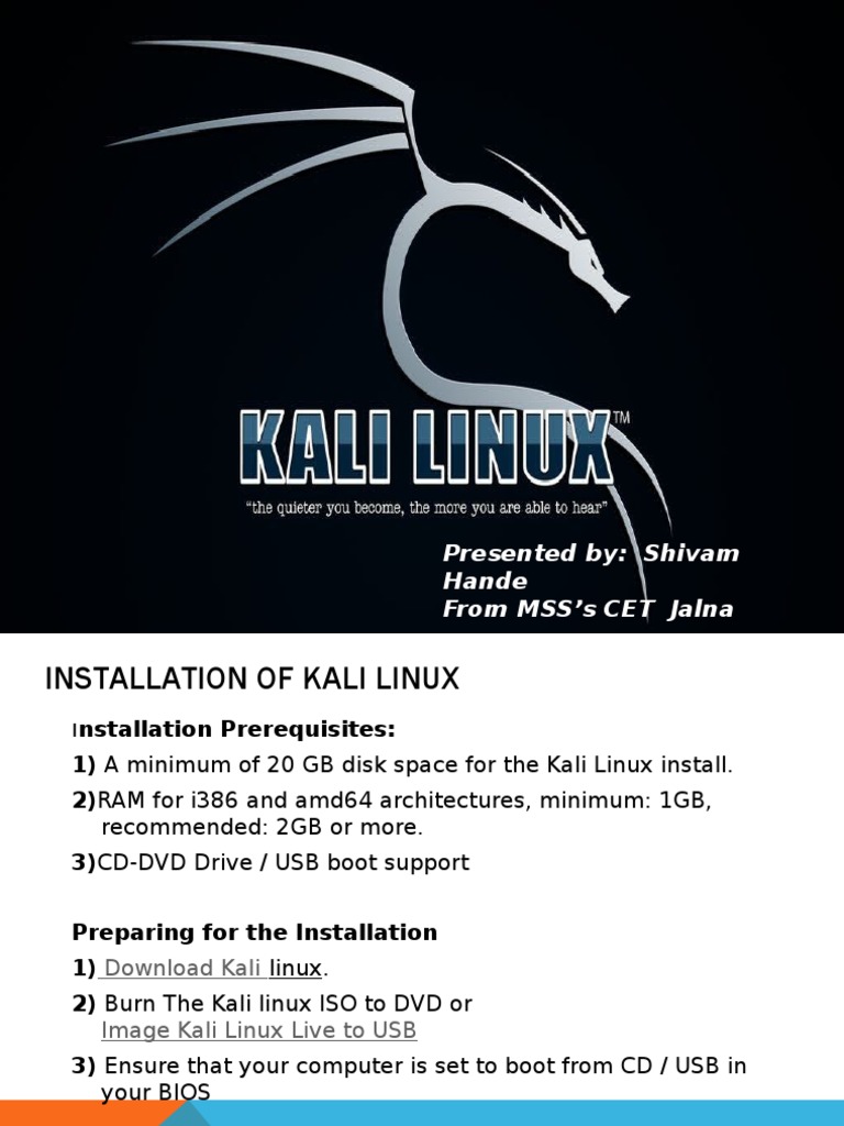 Kali Linux Installation | PDF | Booting | Installation (Computer Programs)