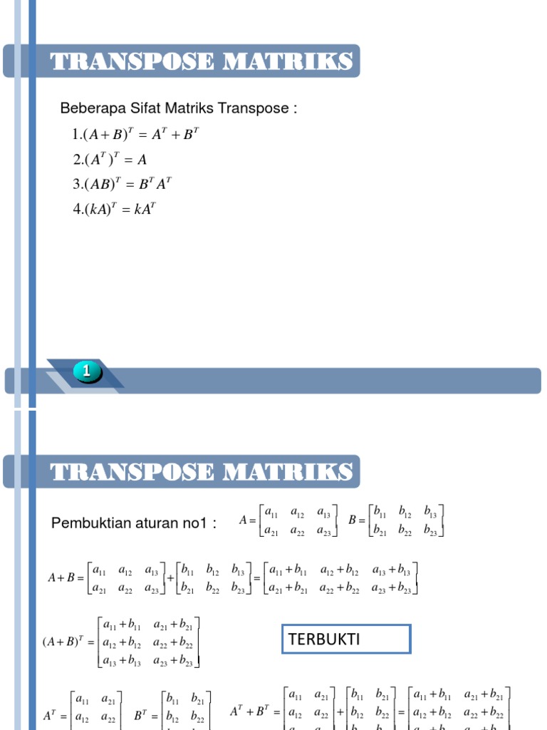Beberapa Sifat Matriks Transpose:) - (1 | PDF