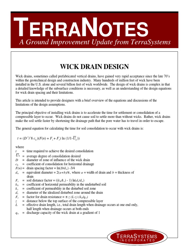 Wick Drains Terra Systems Design | PDF | Drainage | Geotechnical Engineering