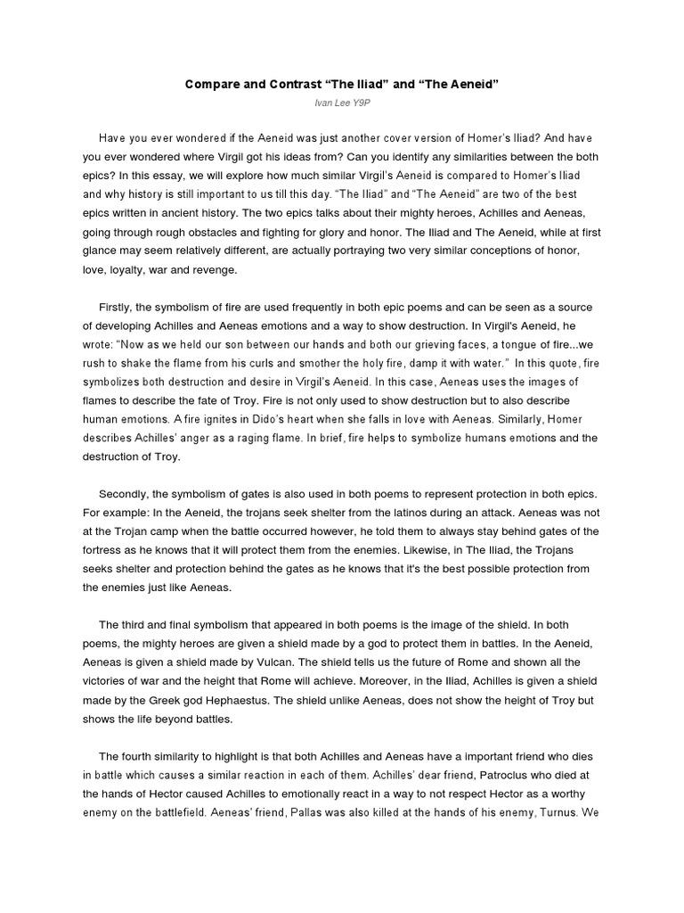 Compare and Contrast Homer S Iliad and Virgil S Aeneid Essay | PDF ...