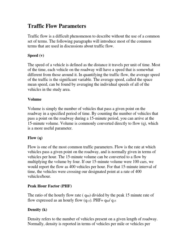 Traffic Flow Parameters | PDF | Speed | Traffic
