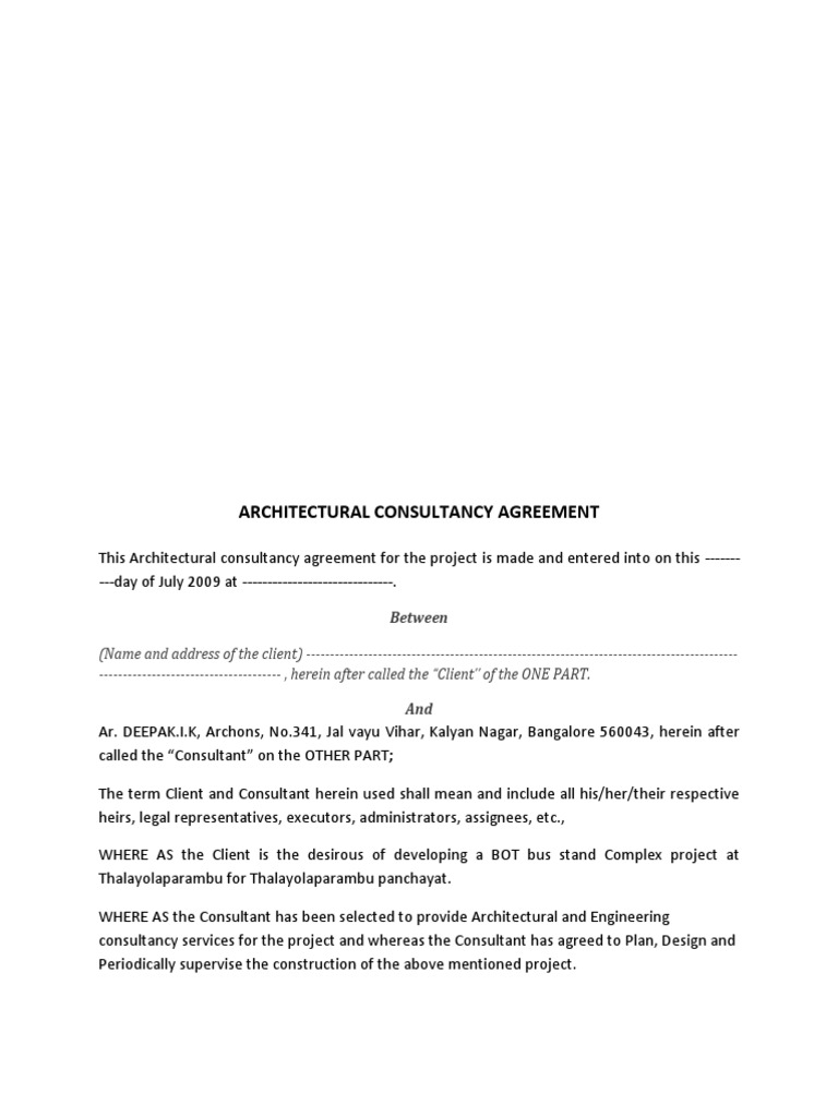 Architectural Consultancy Agreement | PDF | Architect | Consultant