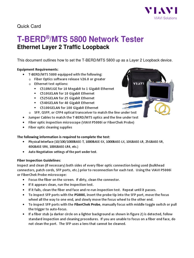 Quick Card T Berd Mts 5800 Ethernet Layer 2 Loopback Quick References ...