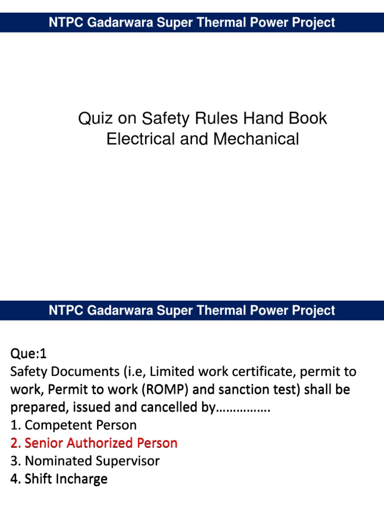 Safety Questions Based On Yellow Book | PDF | High Voltage | Chemistry