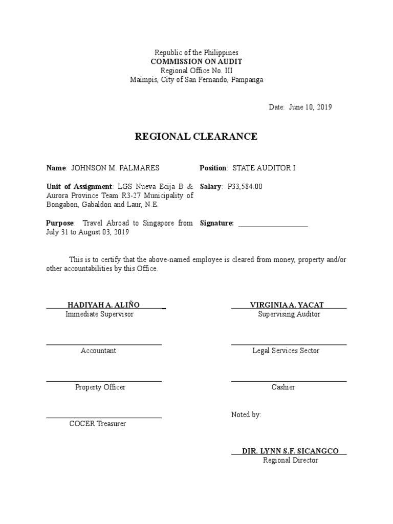 Regional Clearance for Travel Abroad | PDF