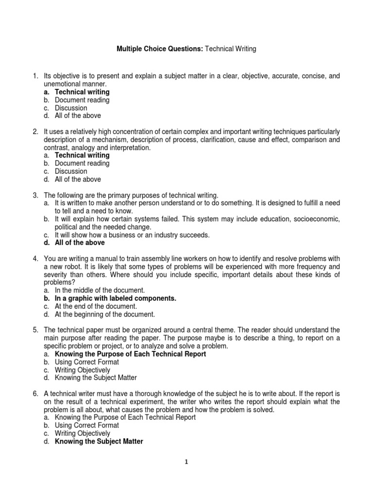 Technical Writing MCQs and Guidelines | PDF | Writers | Proofreading