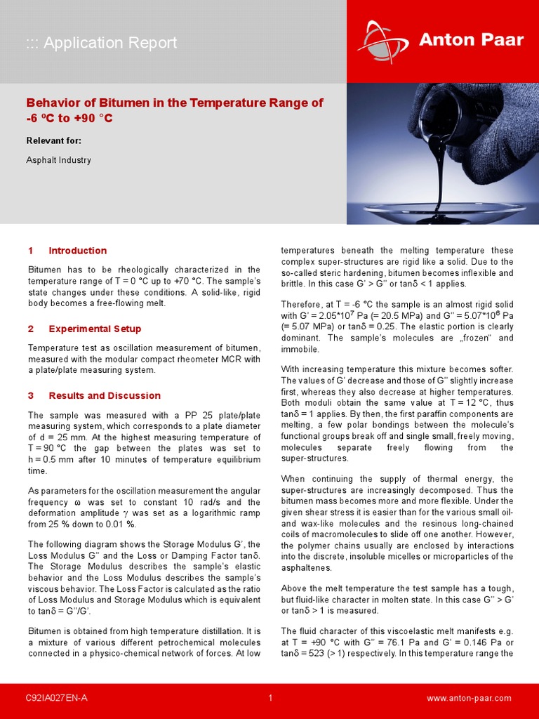 Behavior of Bitumen in The Temperature Range of - 6 C To 90 C | PDF ...