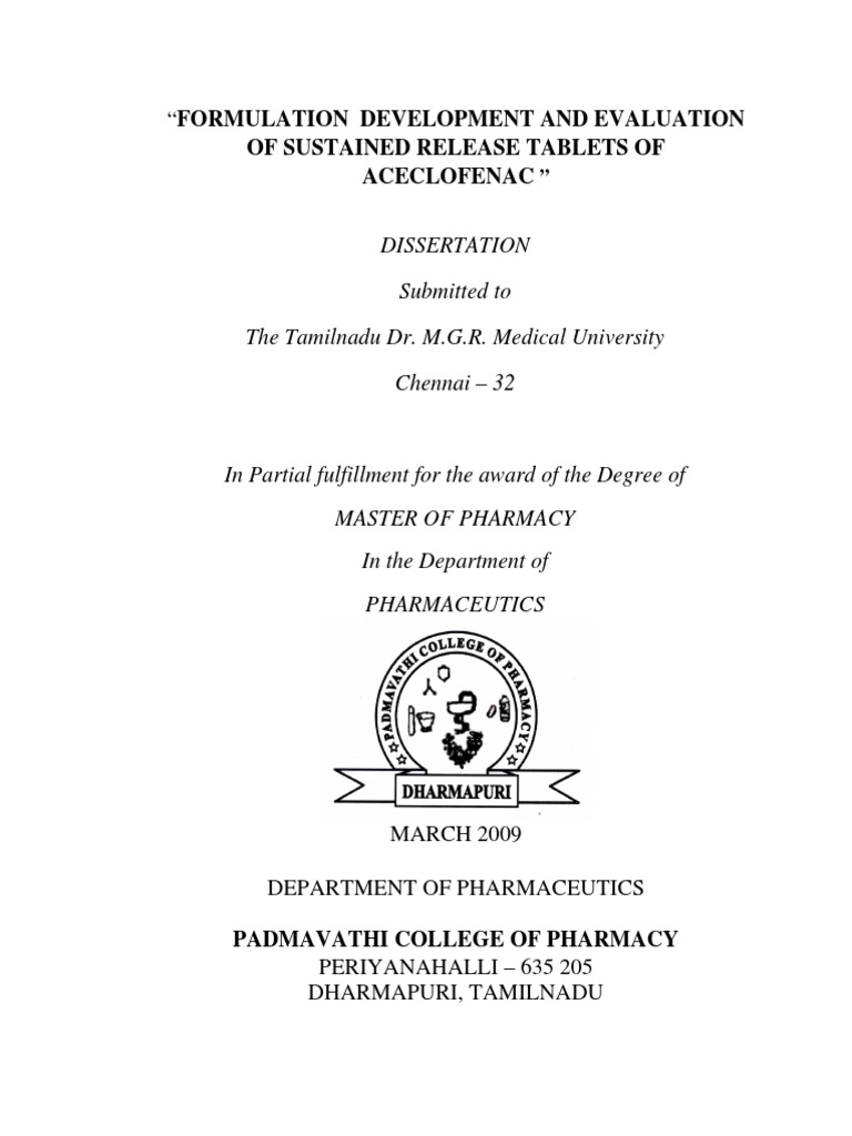 Formulation Development And Evaluation Of Sustained Release Tablets Of Aceclofenac Pdf Dose