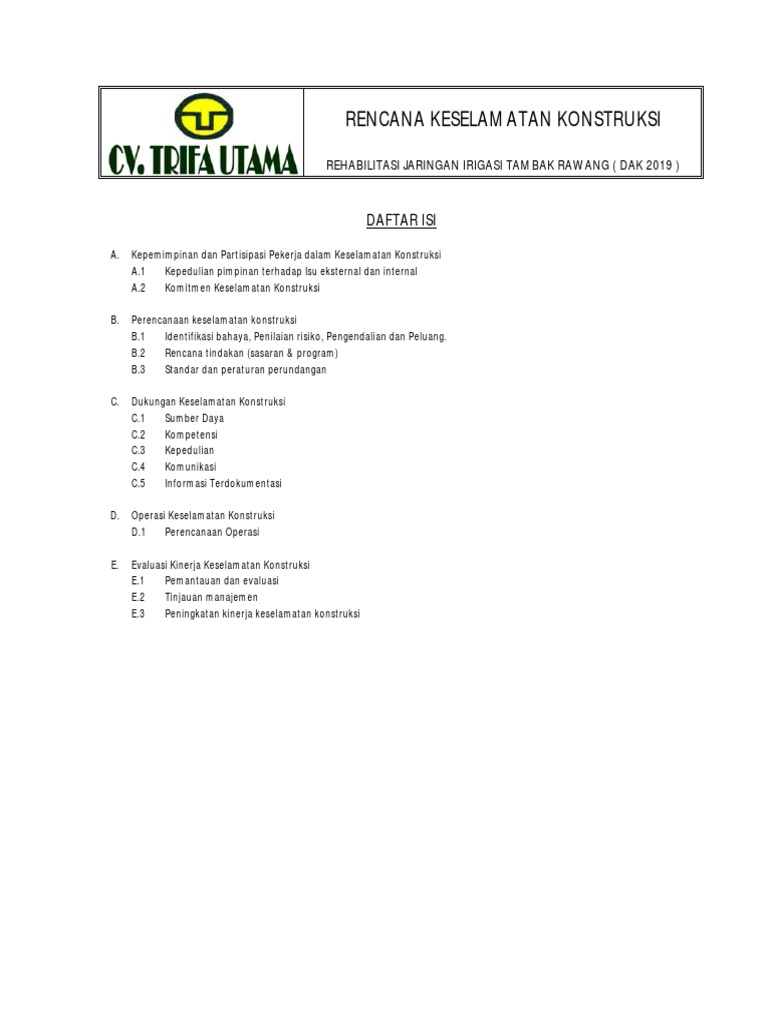 Rencana Keselamatan Konstruksi (RKK) | PDF