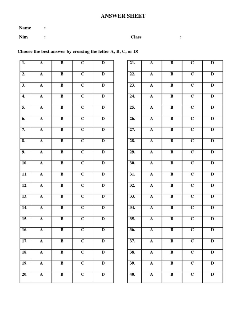 Answer Sheet: Name: Nim: Class | PDF