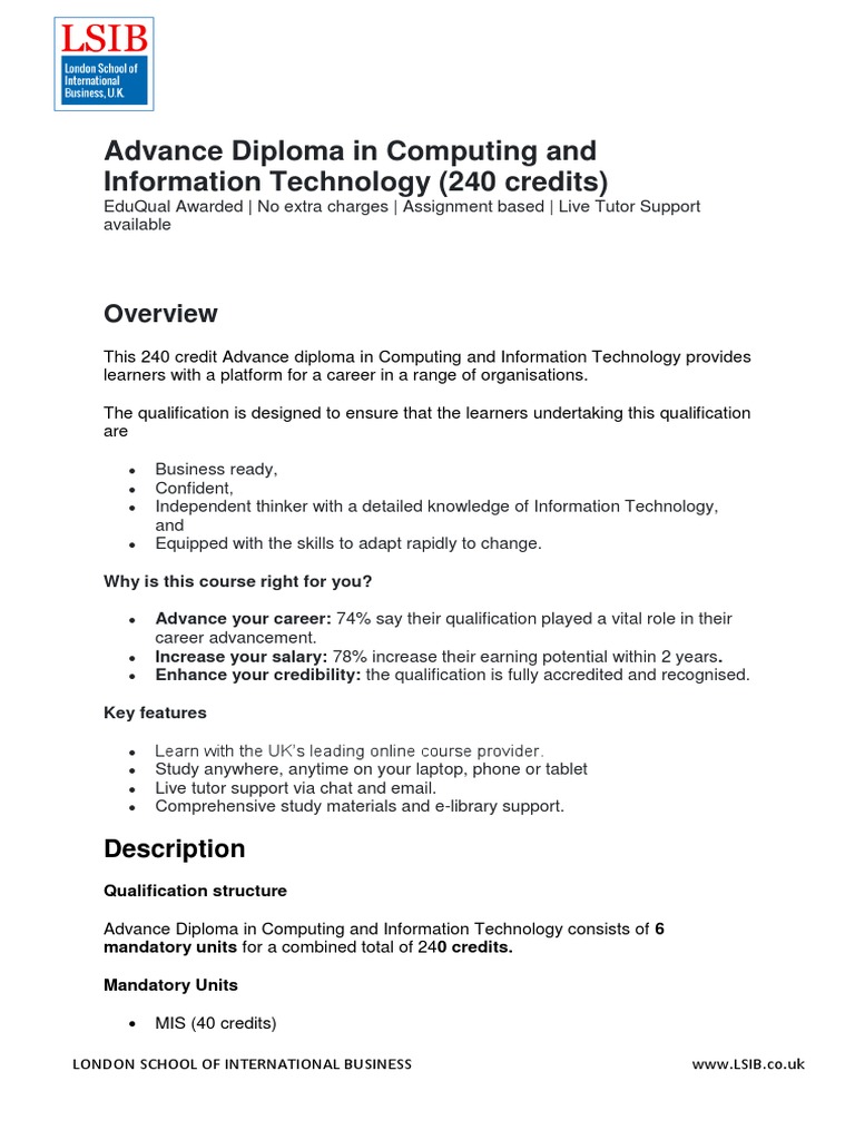 Advance Diploma in Computing and Information Technology (240 Credits ...