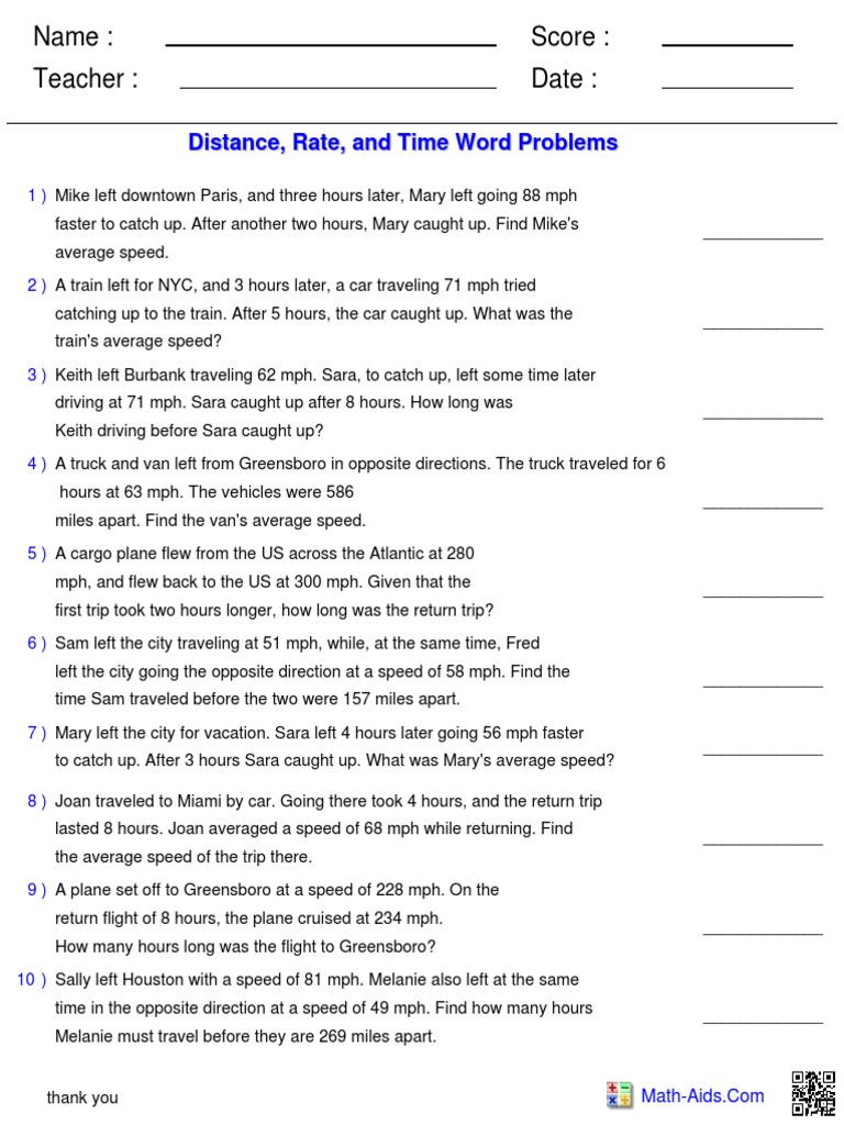 Distance, Rate, Time Problem Solutions | PDF | Speed | Vehicles