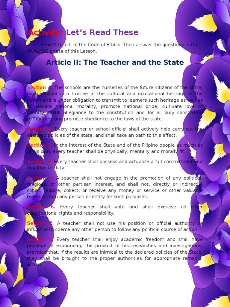 Article II The Teacher and The State | PDF | Academic Freedom | Article ...