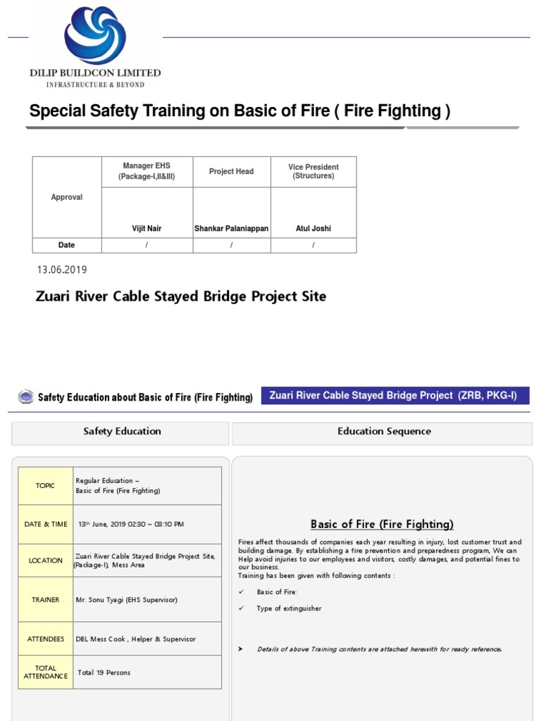 Special Safety Training On Basic of Fire (Fire Fighting) : Zuari River ...