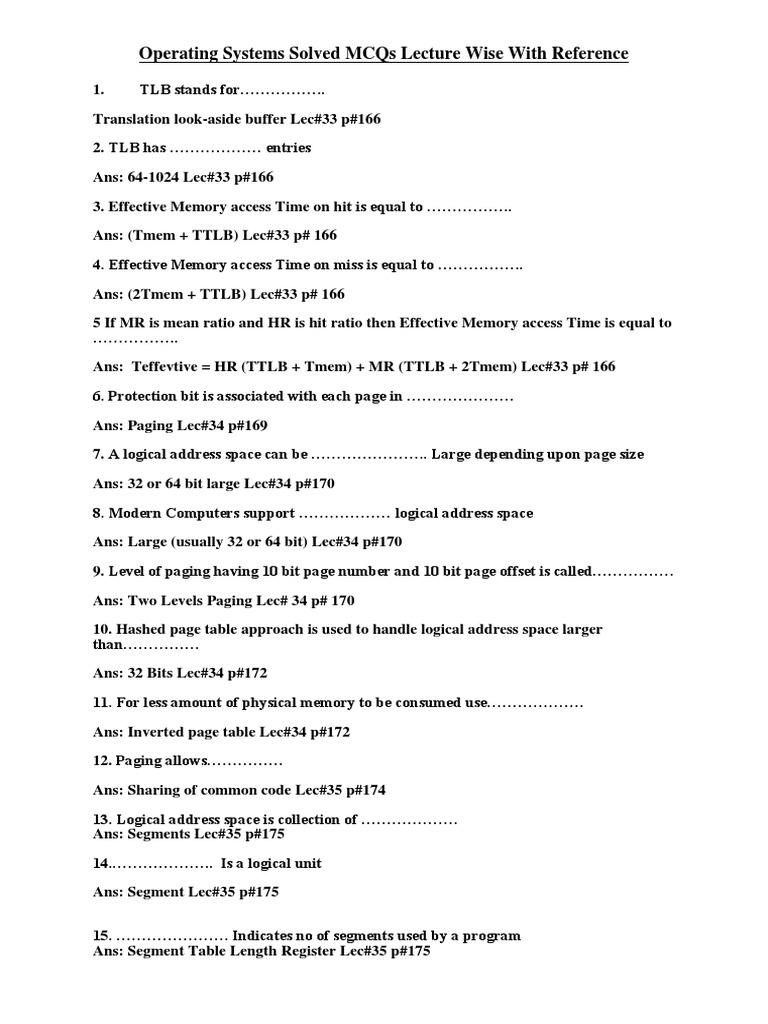 Operating Systems Solved Mcqs Lecture Wise With Reference | PDF ... Operating Systems Solved Mcqs Lecture Wise With Reference | PDF ...