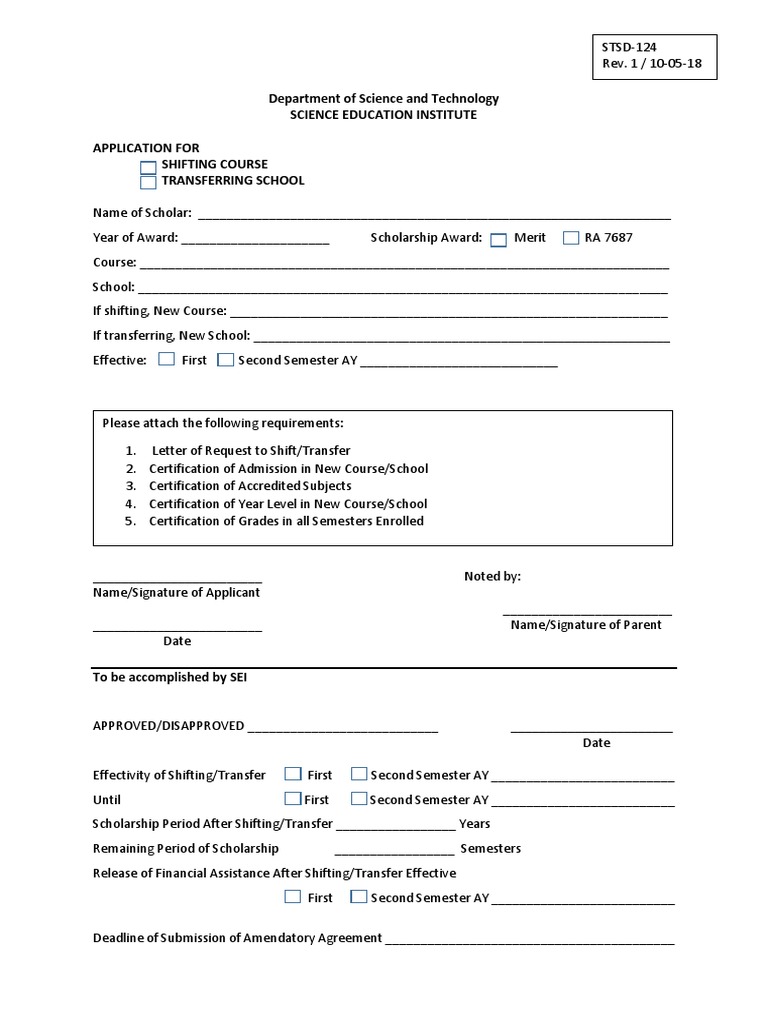 Course Shifting Application Form | PDF | Educational Stages | Academia