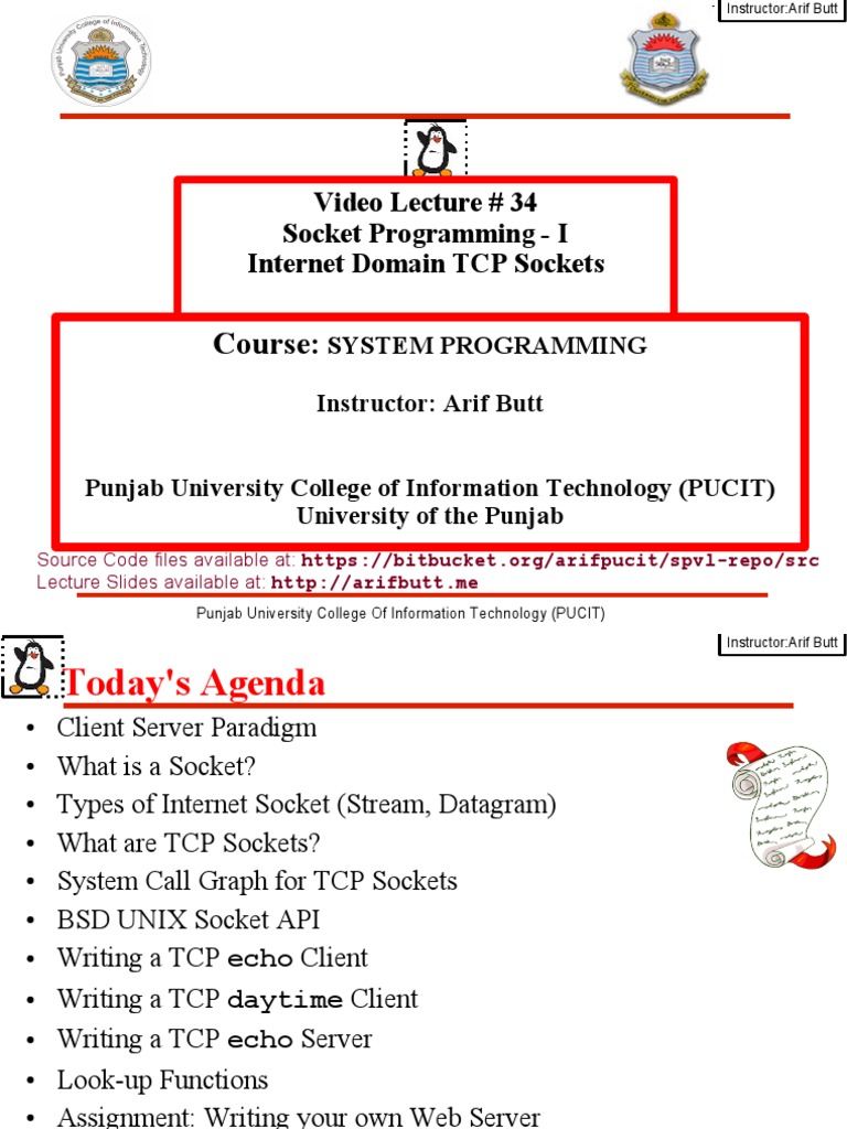 Video Lec34 Socket Programming Part1 Arif Butt at PUCIT | PDF | Network Socket | Port (Computer ...