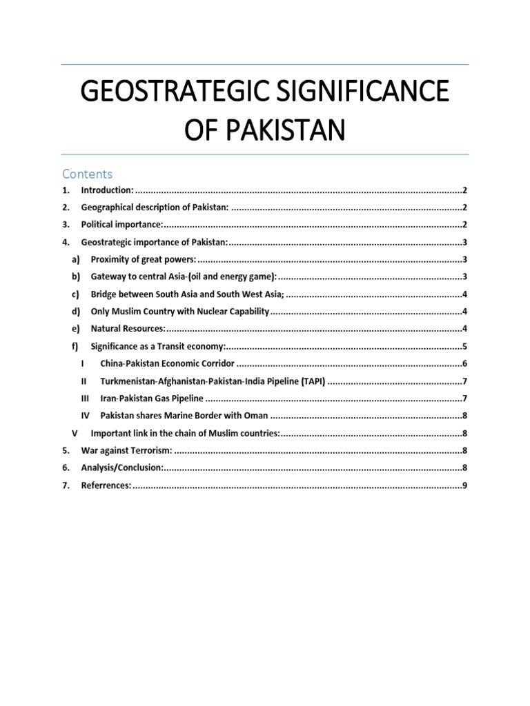 Geostrategic Importance of Pakistan | PDF | Pakistan | International ...