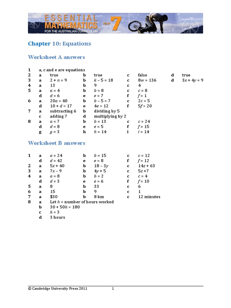 10: Equations Worksheet A Answers | PDF