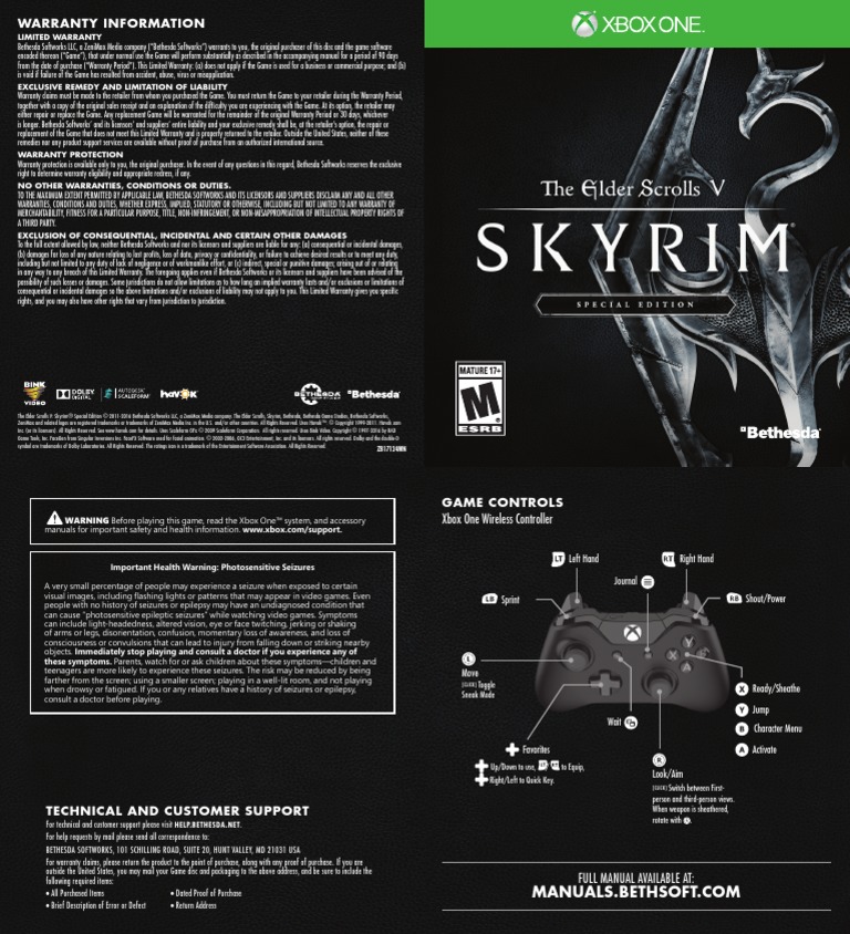 Manual Game: The Elder Scrolls: Skyrim - Xbox One | PDF | Damages ...