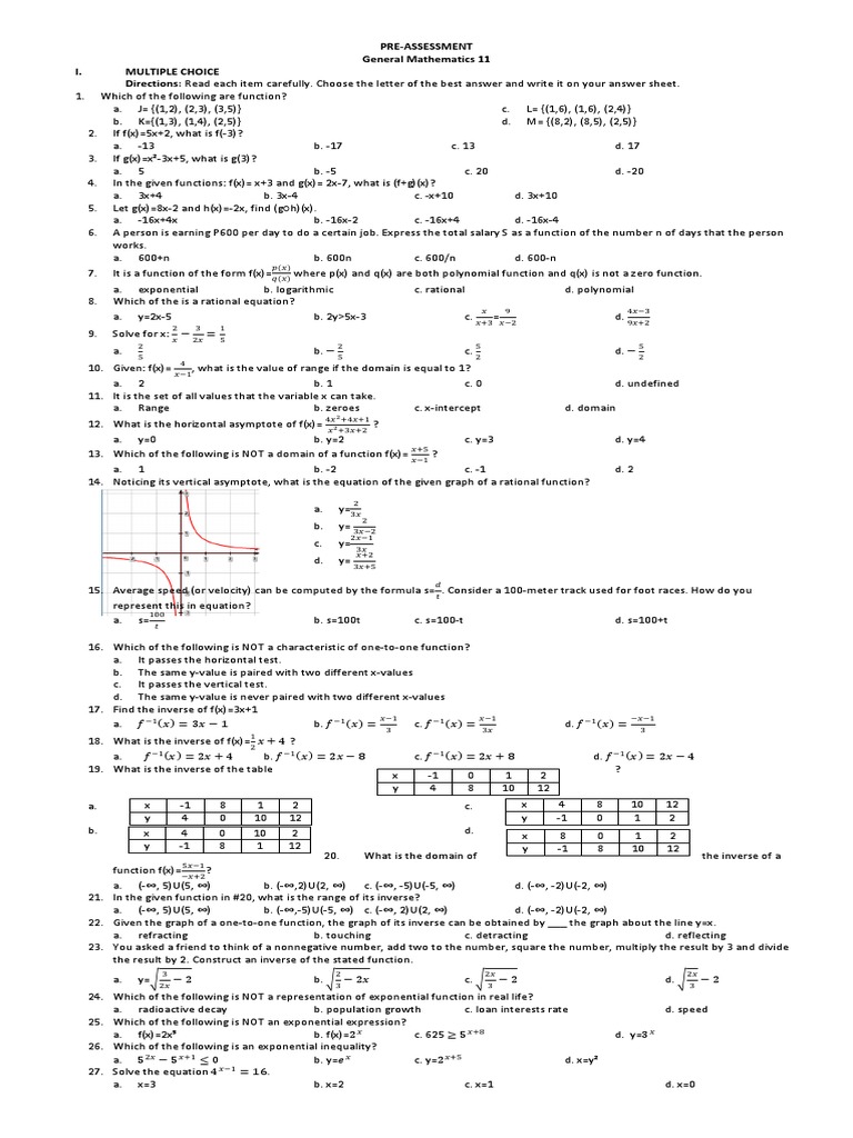 Gen Math Pre Test | Logarithm | Exponential Function