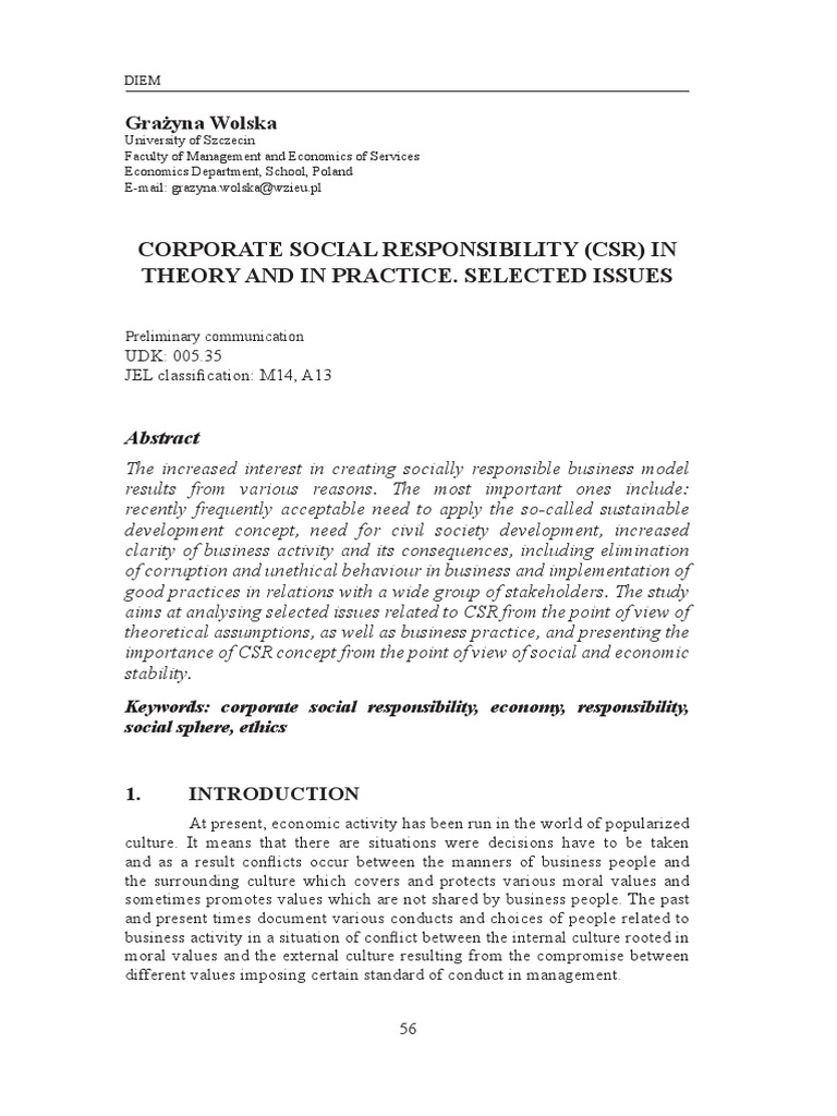 Corporate Social Responsibility (CSR) in Theory and in Practice ...