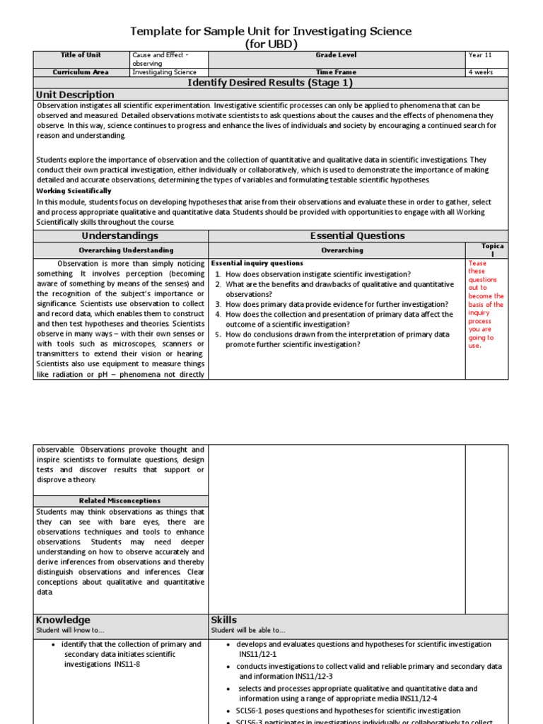 Observational Science Unit Plan | PDF | Observation | Scientific Method
