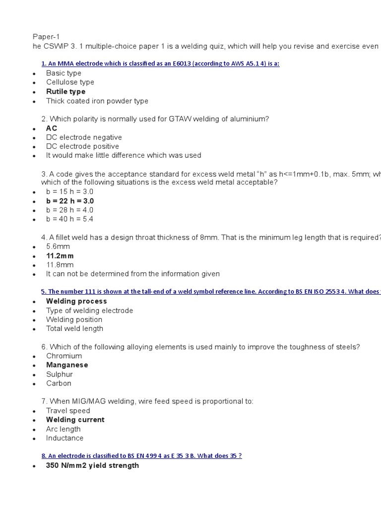 Welding Quiz and Review Questions | PDF | Welding | Construction