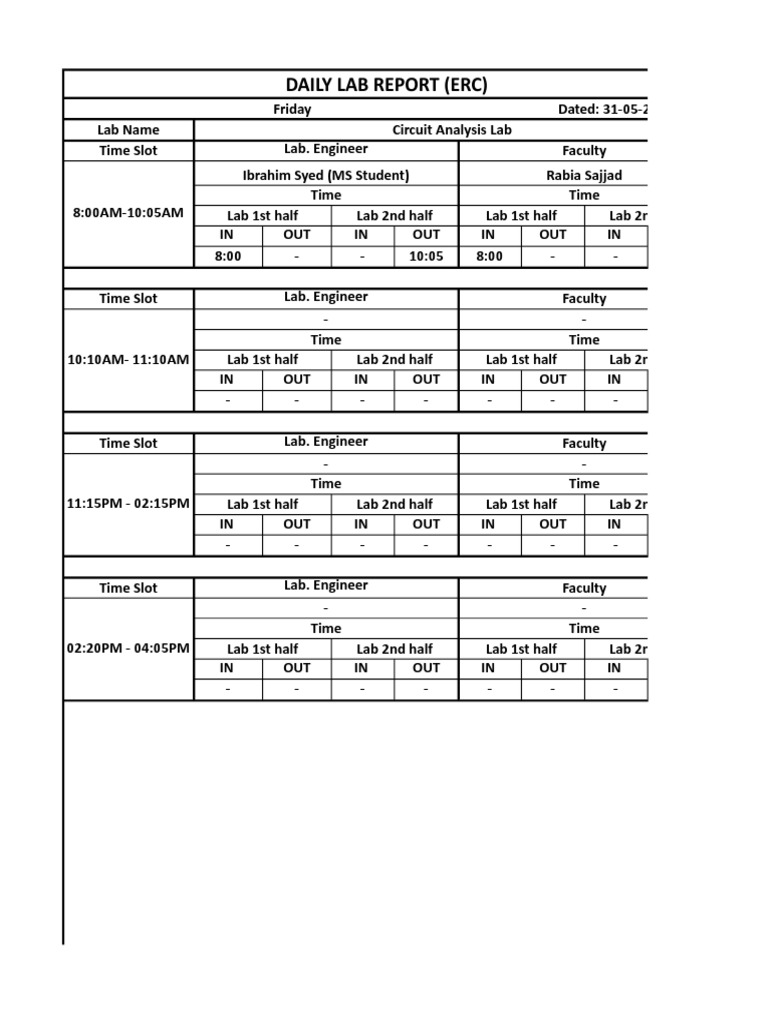 Daily Lab Report (Erc) | PDF