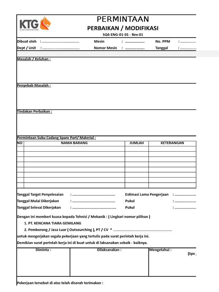 Form Permintaan Perbaikan - Rev.01 | PDF